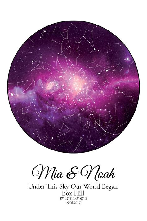 Purple On White Cosmos Star Map Personalised Print