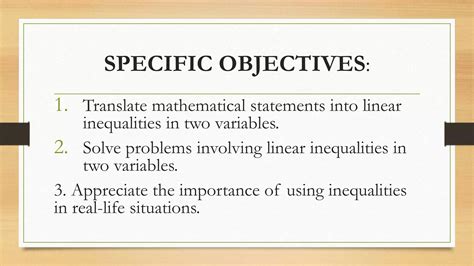 solving problems involving linear inequalities in two variables pptx