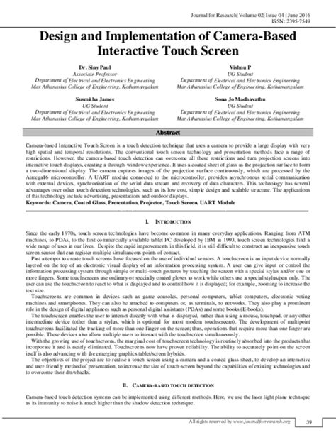 Pdf Design And Implementation Of Camera Based Interactive Touch