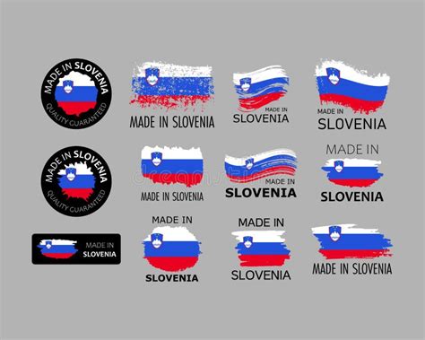 Set Of Stickers Made In Slovenia Brush Strokes Shaped With Slovenian