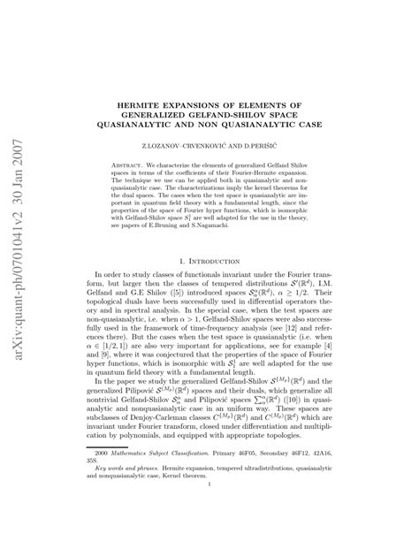 Pdf Hermite Expansions Of Elements Of Gelfand Shilov Spaces In