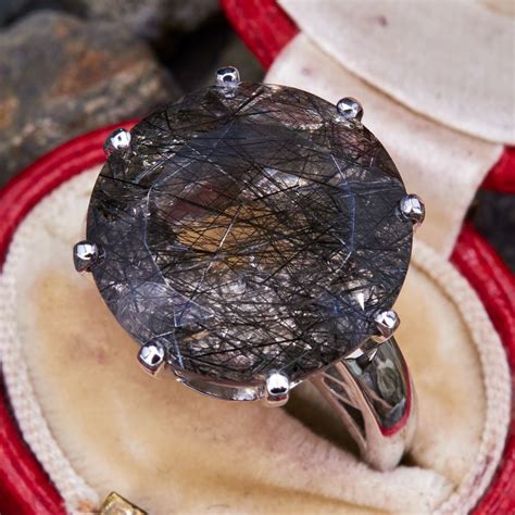Black Tourmalinated Quartz Ring French Platinum