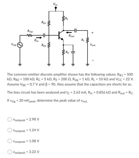 Solved VCC Rc RB1 Rsig W Rout Rin RL Vsig RB2 Vout W RE Chegg Com