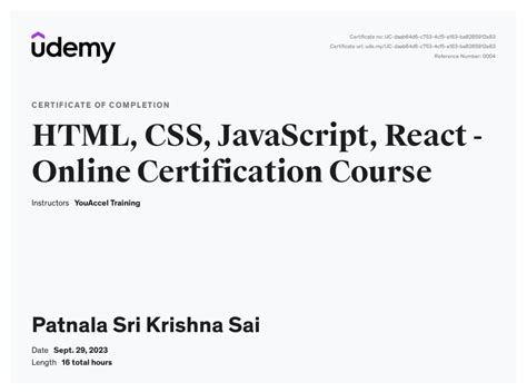 Patnala Sri Krishna Sai On Linkedin Udemy Course Completion Certificate