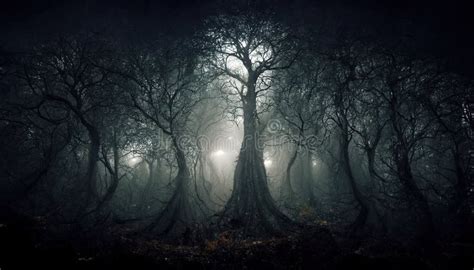 Dark Scary Forest Cursed By Witch Spell Spectacular 3d Illustration