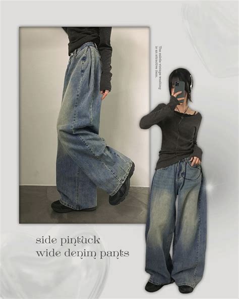 온디드 롱숏5color 코온 사이드 핀턱 벌룬핏 빈티지 워싱 롱 와이드 데님 팬츠