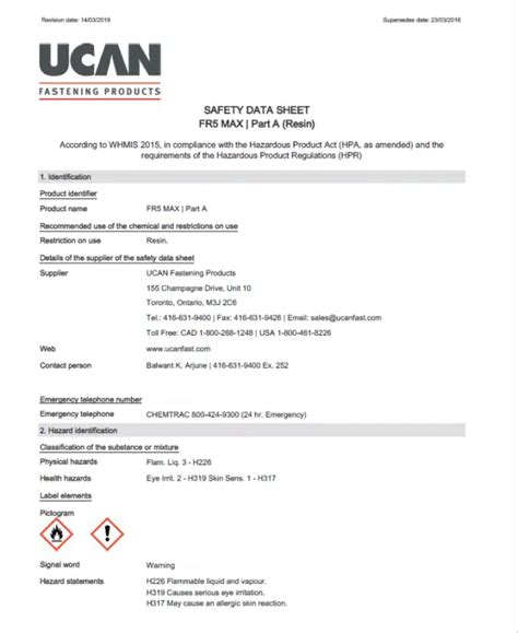 Safety Data Sheet Sds Ucan Fastening Products