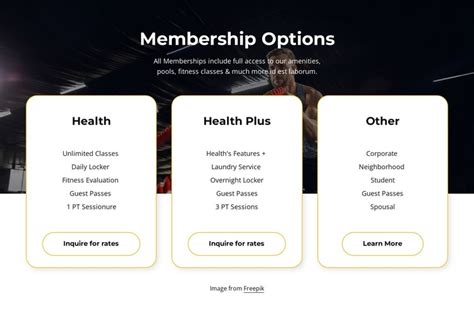 membership options html template by nicepage