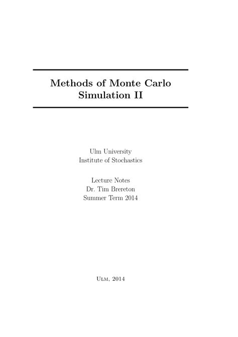Methods Of Monte Carlo Simulation Ii Docslib