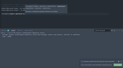 code completion fails with error messages when fetching scoreboard
