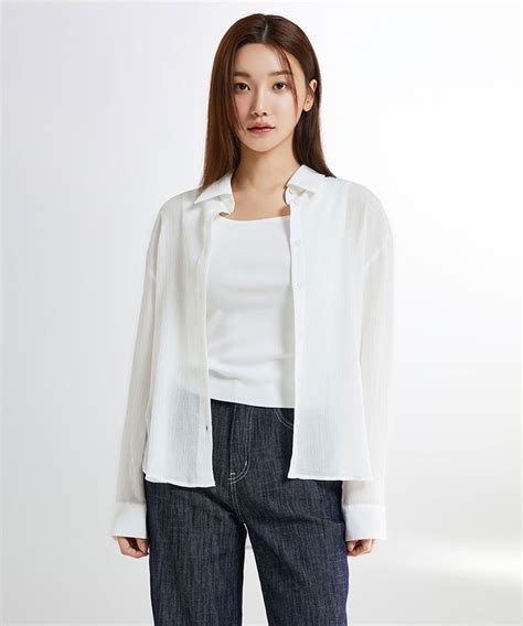 스파오 살안타템여름 시스루 오버핏 긴팔셔츠spywe25w10