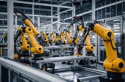 Premium Photo Multiple Robotic Arms Working On An Assembly Line In A Modern Manufacturing