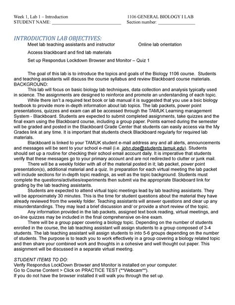 BIOL 1106 Lab Packet 1 Introduction 3 Week 1 Lab 1 Introduction 1106 GENERAL BIOLOGY I LAB