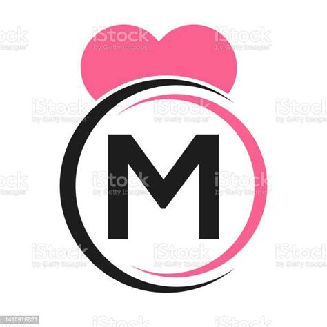 초기 편지 M 로고 사랑 아이콘 또는 현대 스타일 벡터 템플릿에서 하트 사인 개념에 대한 스톡 벡터 아트 및 기타 이미지 개념 건강관리와 의술 긍정적인 감정 표현