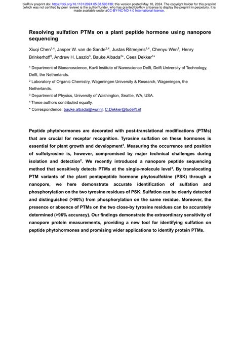Pdf Resolving Sulfation Ptms On A Plant Peptide Hormone Using