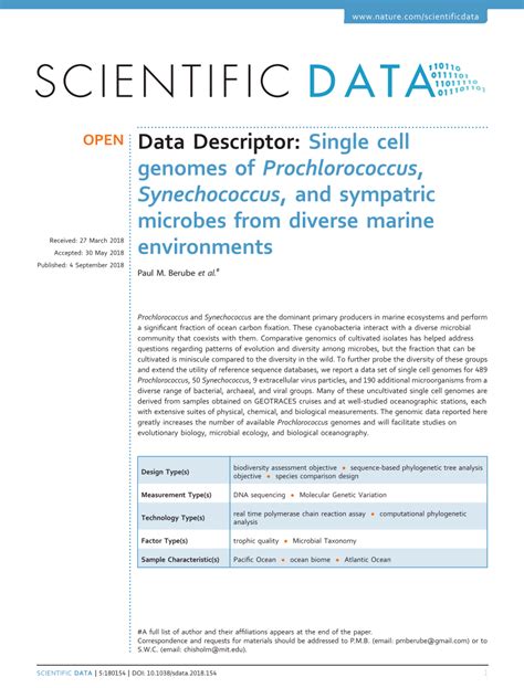 Pdf Single Cell Genomes Of Prochlorococcus Synechococcus And