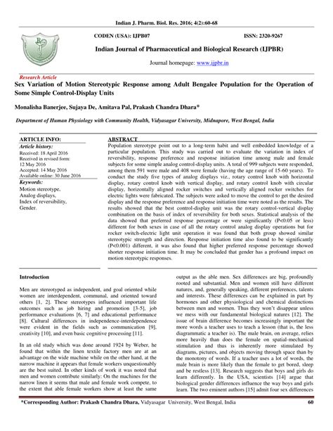Pdf Sex Variation Of Motion Stereotypic Response Among Adult Bengalee