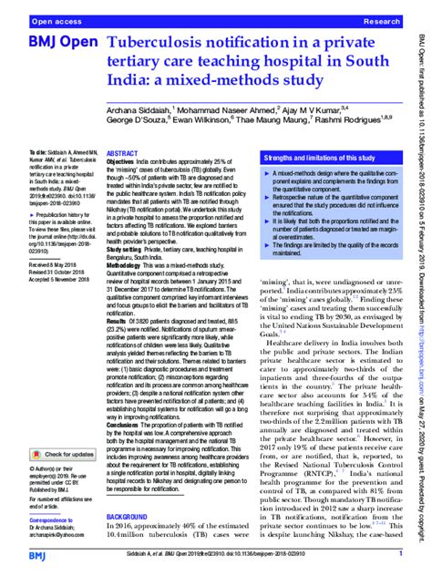 Pdf Tuberculosis Notification In A Private Tertiary Care Teaching