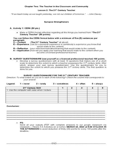Weeks 5 6 Activities Pdf Teachers Questionnaire