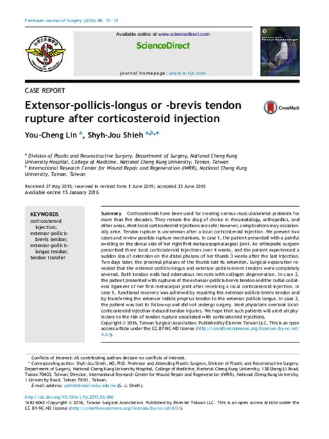 Pdf Extensor Pollicis Longus Or Brevis Tendon Rupture After Corticosteroid Injection