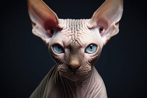 Premium AI Image Portrait Of A Sphinx Naked Cat On A Black Background