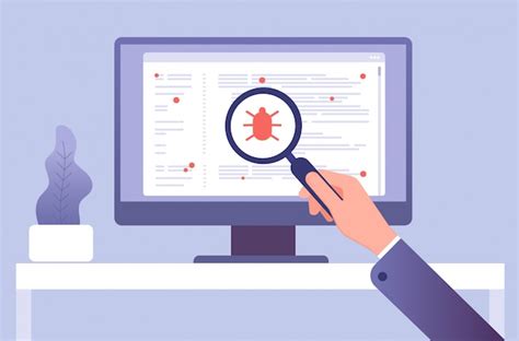 Premium Vector Hand With Magnifying Glass Testing Software On Pc Screen