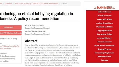 Introducing An Ethical Lobbying Regulation In Indonesia A Policy Recommendation