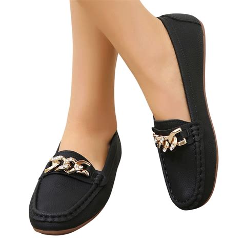 Chicvomey Comfort Flats For Women Non Slip Women Loafers With Gold