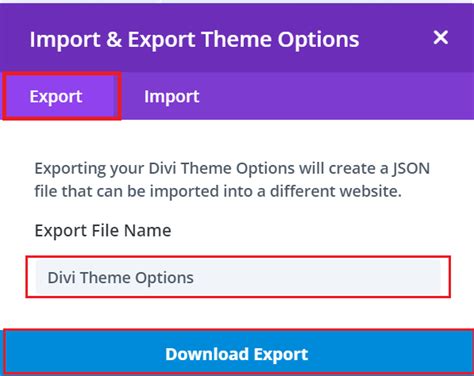how to import and export divi theme options in divi