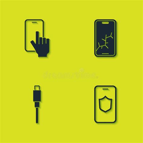 Set Phone Repair Service Mobile With Shield Usb Cable Cord And Broken