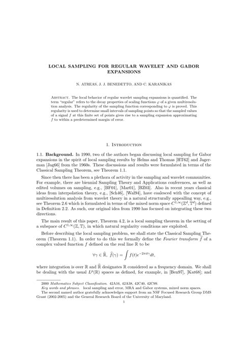 Pdf Local Sampling For Regular Wavelet And Gabor Expansions