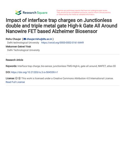 Pdf Impact Of Interface Trap Charges On Junctionless Double And
