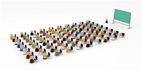 Cartoon Crowd Teaching Computer Class Stock Illustration