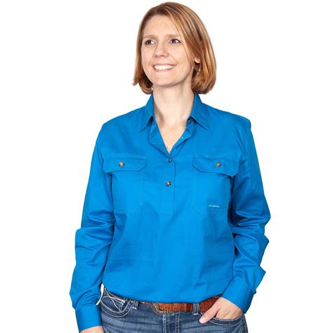 Just Country Womens Jahna Half Button Work Shirt 50505 Blue Jewel