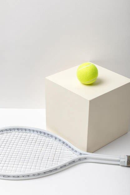Premium Photo Tennis Racket And Bright Yellow Tennis Ball On Cube On