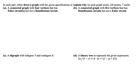 Solved In Each Part Either Draw A Graph With The Given Chegg