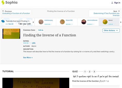 Sophia Finding The Inverse Of A Function Lesson 4 Instructional Video For 9th 10th Grade