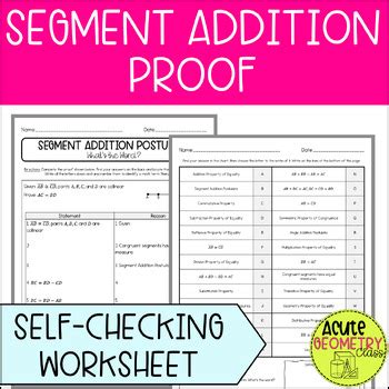 Segment Addition Postulate Activity Geometry Segment Proofs Worksheet