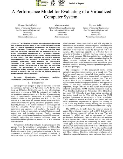 PDF A Performance Model For Evaluating Of A Virtualized Computer System