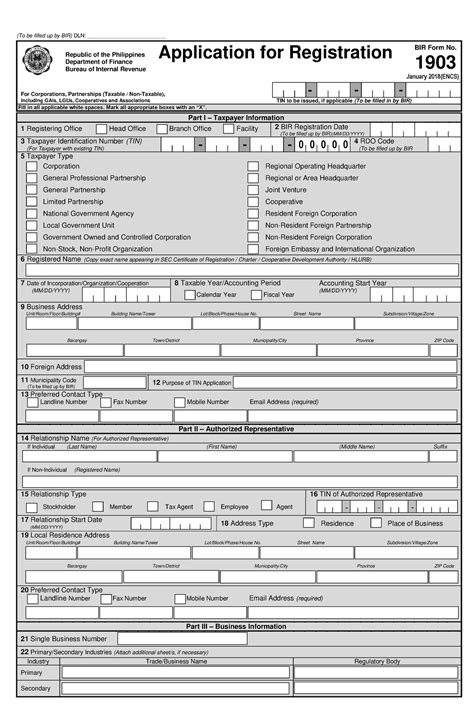 Bir Forms 1903 Application For Registration To Be Filled Up By Bir