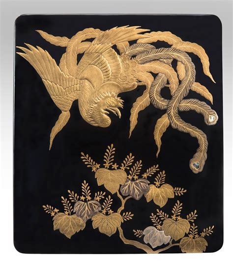 Japanese Lacquerware Writing Box With A Phoenix Motif For Sale At