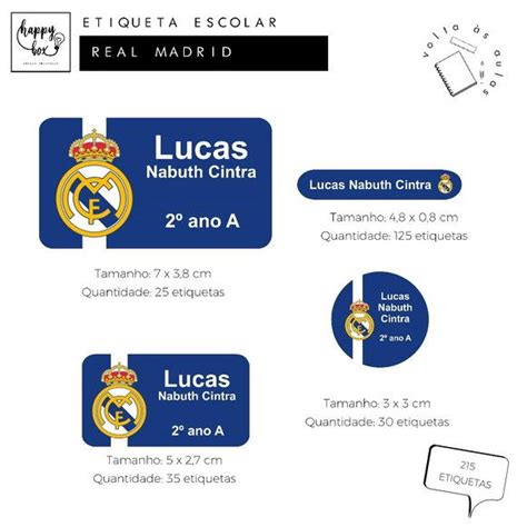 Etiquetas Escolares Real Madrid Infantil Escolar Happy Boxart