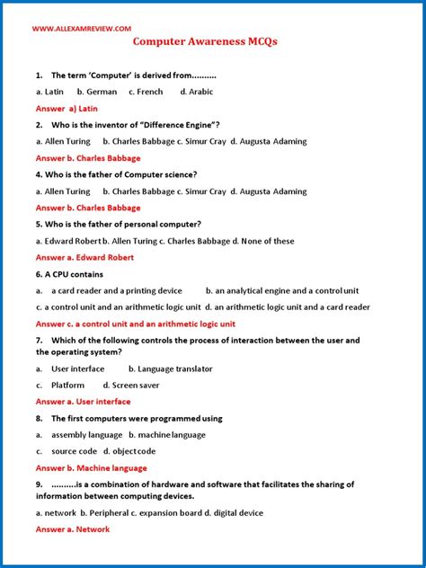 Computer Awareness Mcqs Pdf Pdf Random Access Memory Read Only Memory