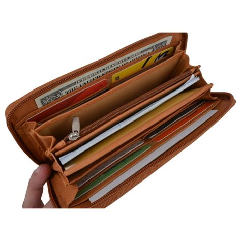 Ladies Genuine Leather Zip Around Long Credit Card Wallet