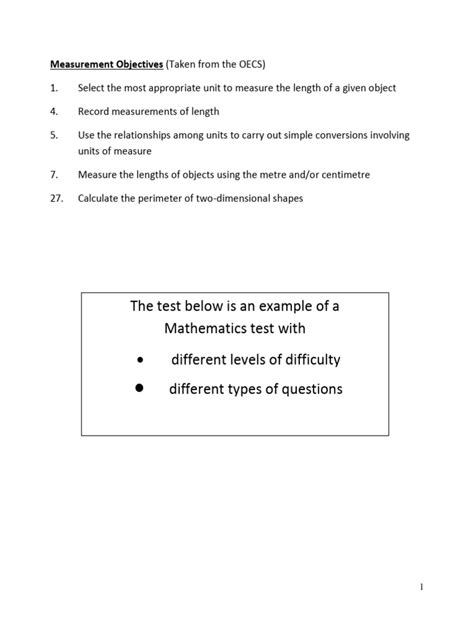 Sample Mathematics Test Pdf Length Measurement