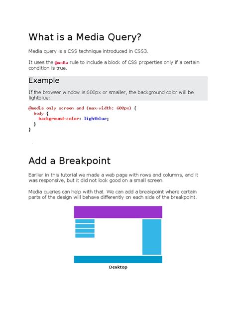 Media Query What Is A Media Query Media Query Is A CSS Technique Introduced In CSS3 It Uses