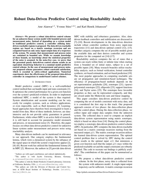 Pdf Robust Data Driven Predictive Control Using Reachability Analysis