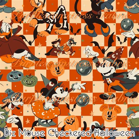 Diz Mouse Checkered Halloween Fabric Purpleseamstress Fabric