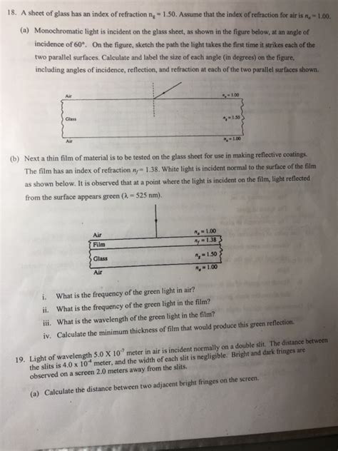 Solved A Sheet Of Glass Has An Index Of Refraction N Chegg