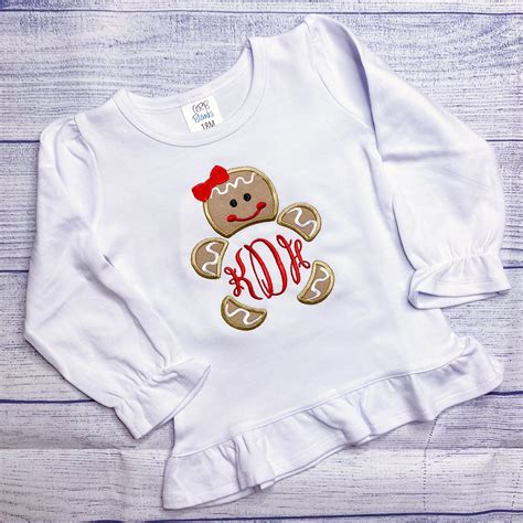 Gingerbread Girl Monogram Girls Christmas Shirts Christmas Shirts